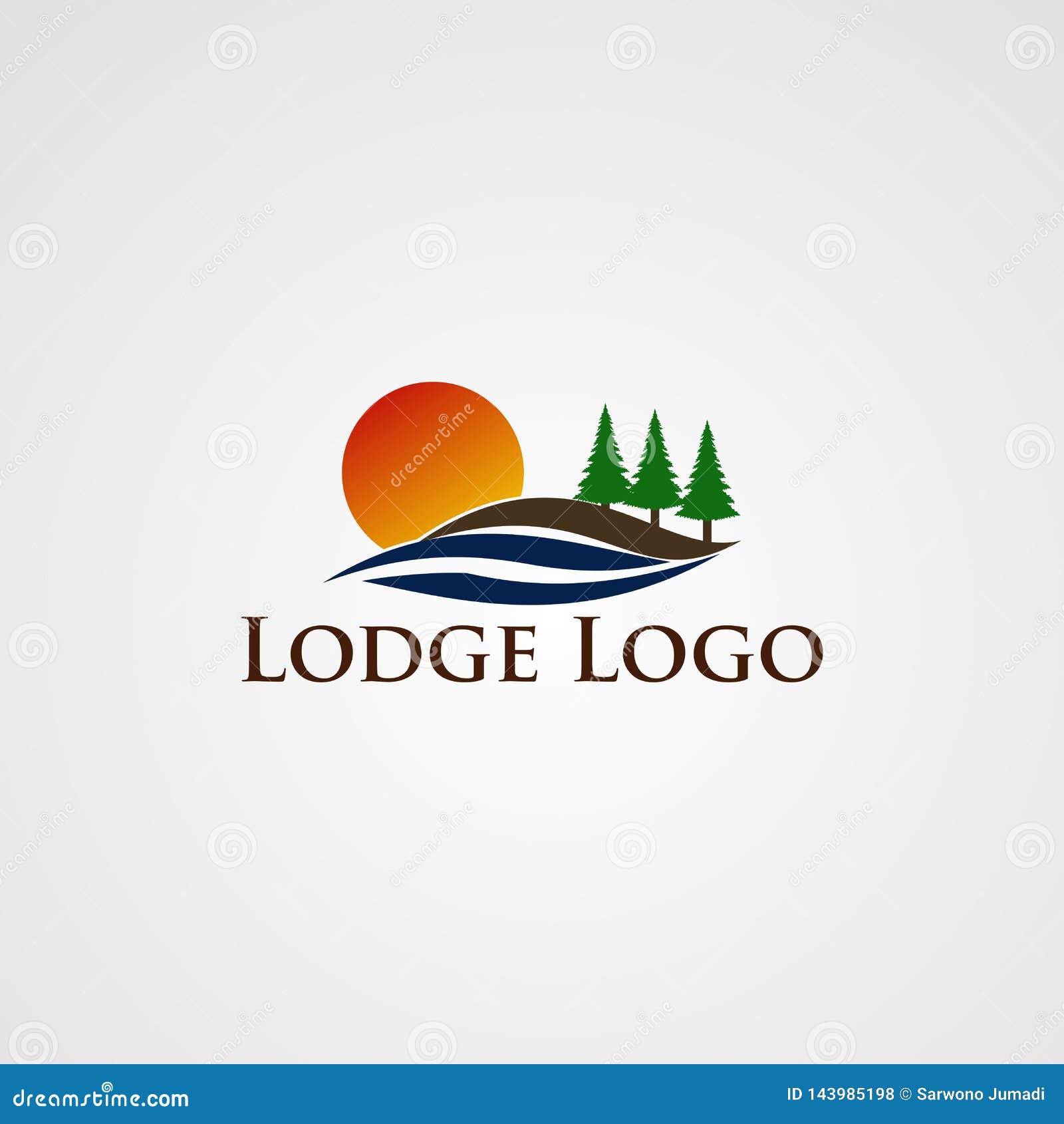 Lake Logo Vector with Smooth Wave and Tree Pine, Element, Template, and ...