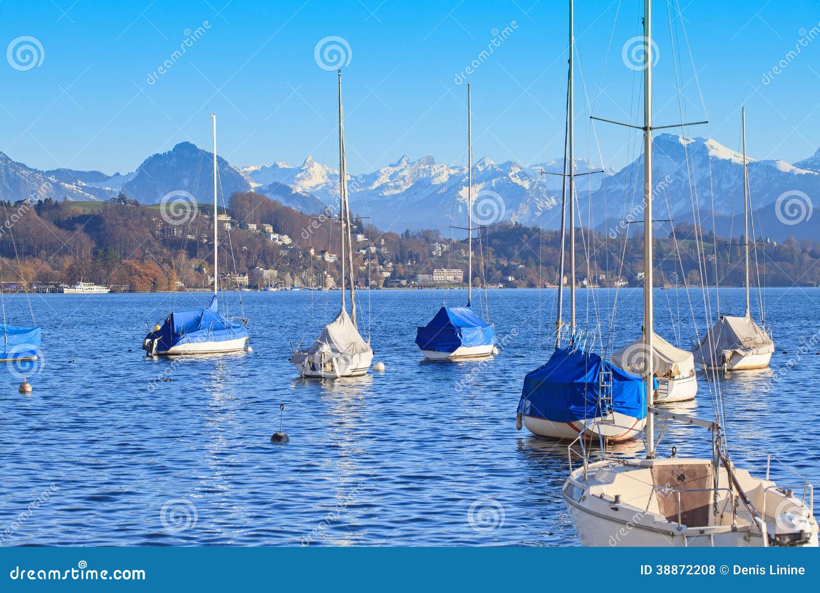 Lake Lucerne in Winter stock photo. Image of boat, alps - 38872208