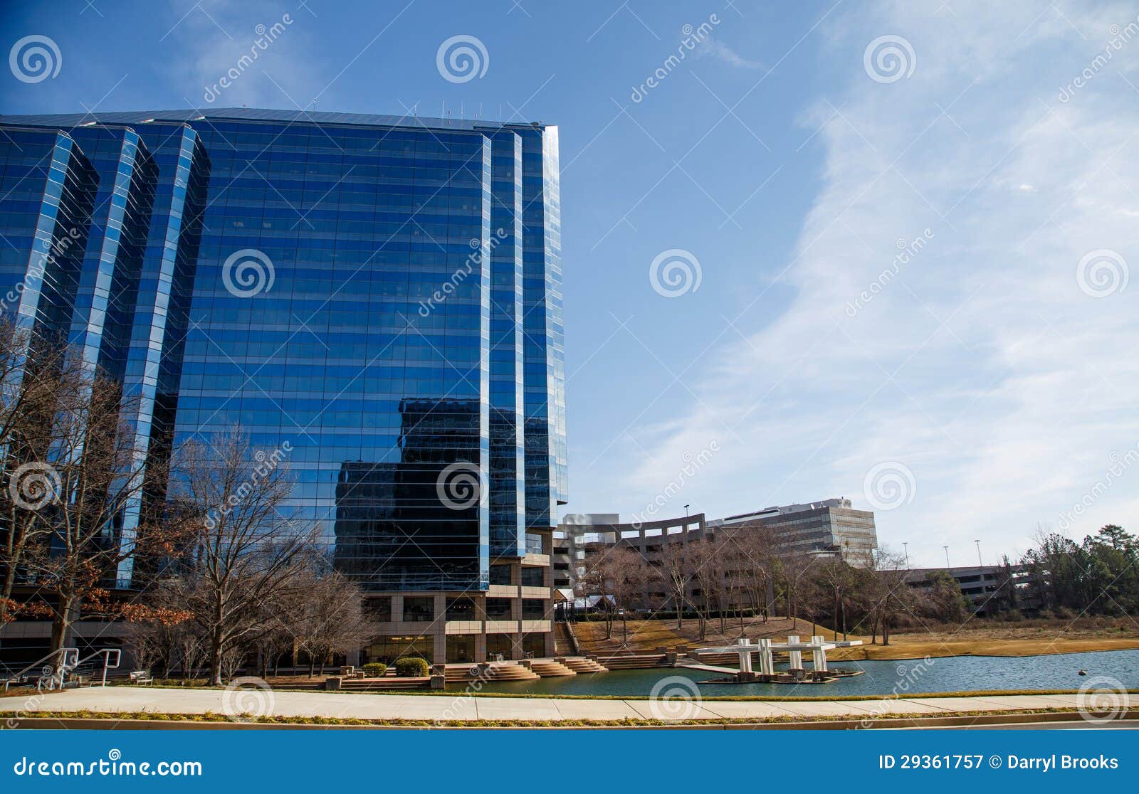 Lake by Modern Blue Office Tower Stock Image - Image of architecture ...