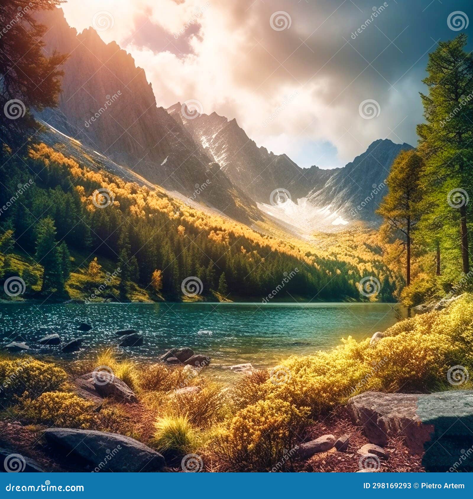 Lake Mountain Trees Lush Vegetation Soft Fluffly Stock Image - Image of ...