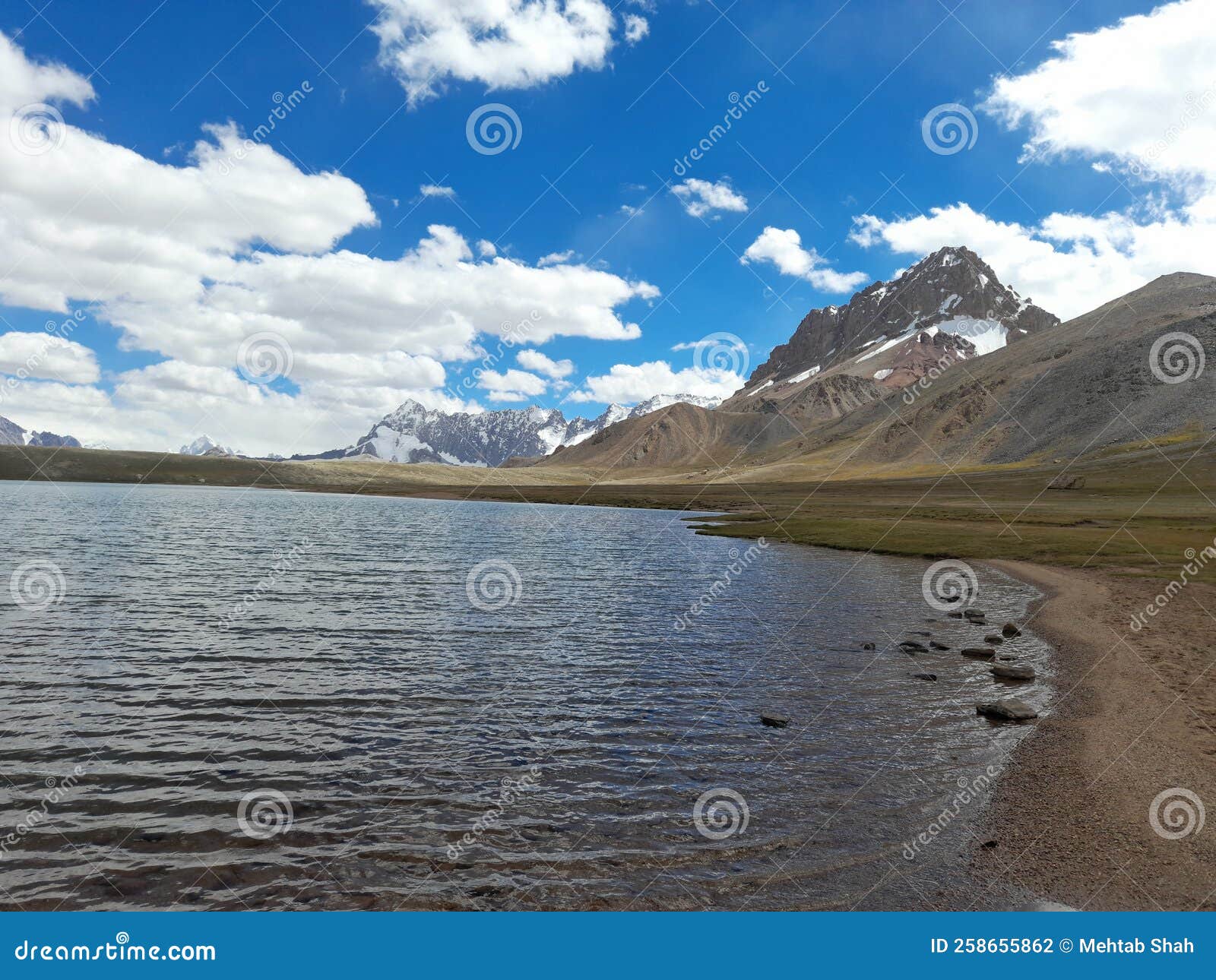 Lake in the Mountains, Shimshal Pass Pamir Stock Photo - Image of coast ...