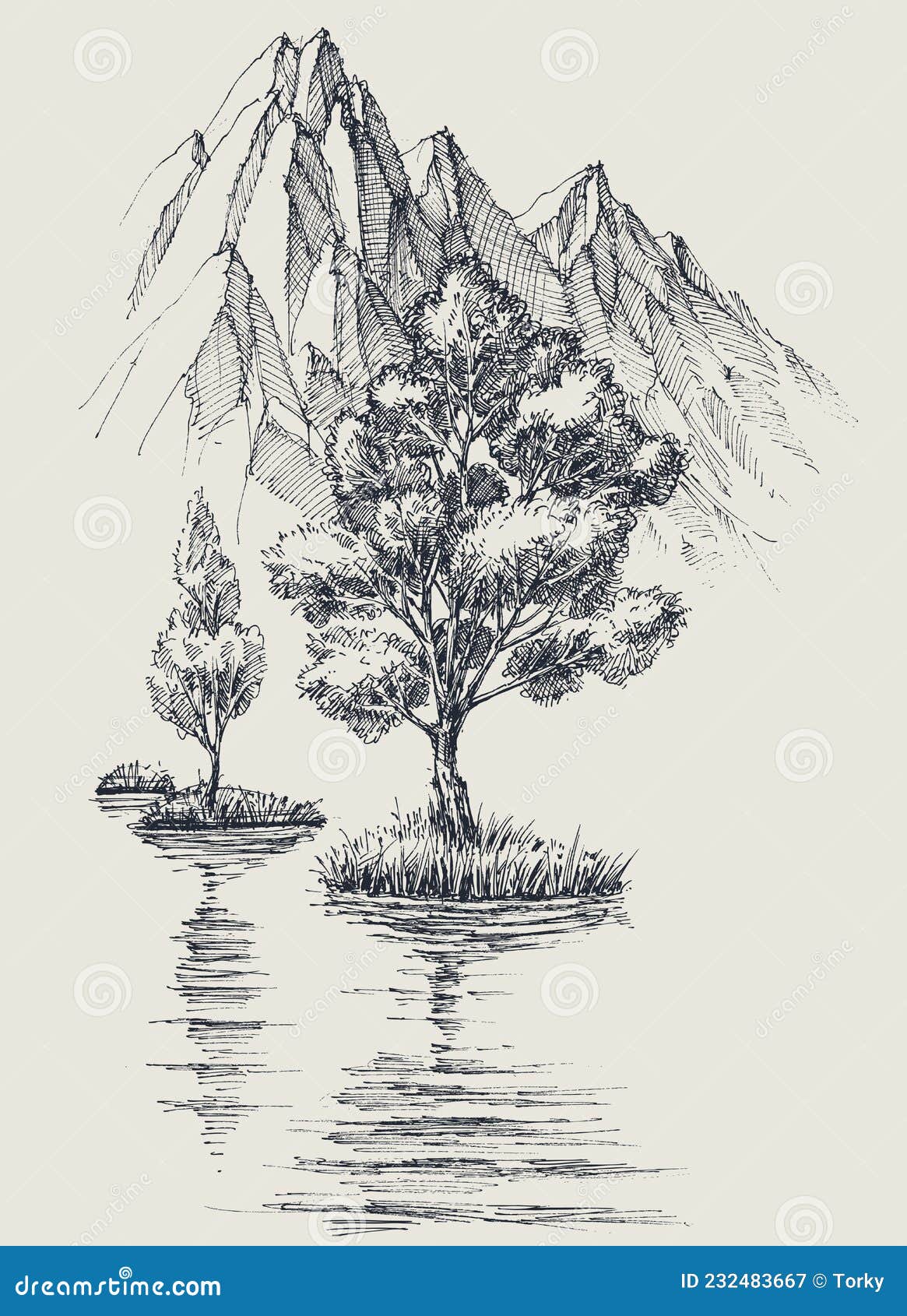 Lake in the Mountains, Trees Reflections in the Water C Stock Vector ...