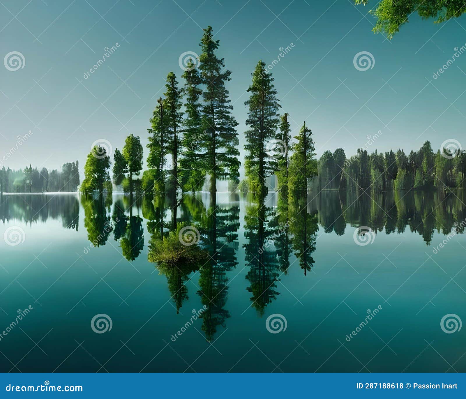 Lake and Nature View Covered with Magnificent Trees Stock Illustration ...