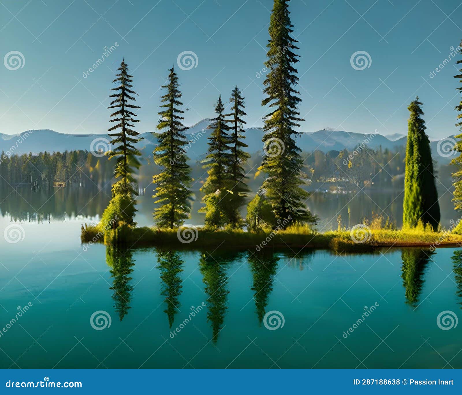 Lake and Nature View Covered with Magnificent Trees Stock Illustration ...