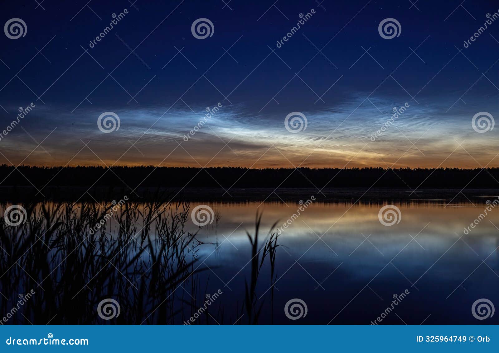 Lake at Night, Sky with Stars, Reflection in Water, Noctilucent Clouds ...