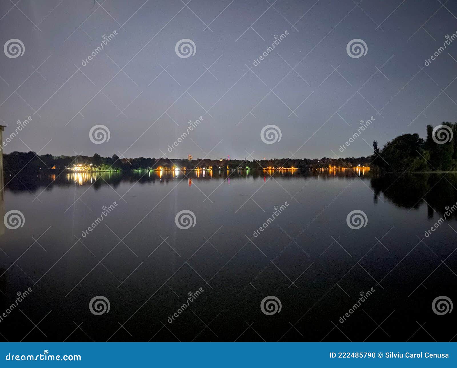 Lake Night View with Lights Reflection on Stock Photo - Image of life ...