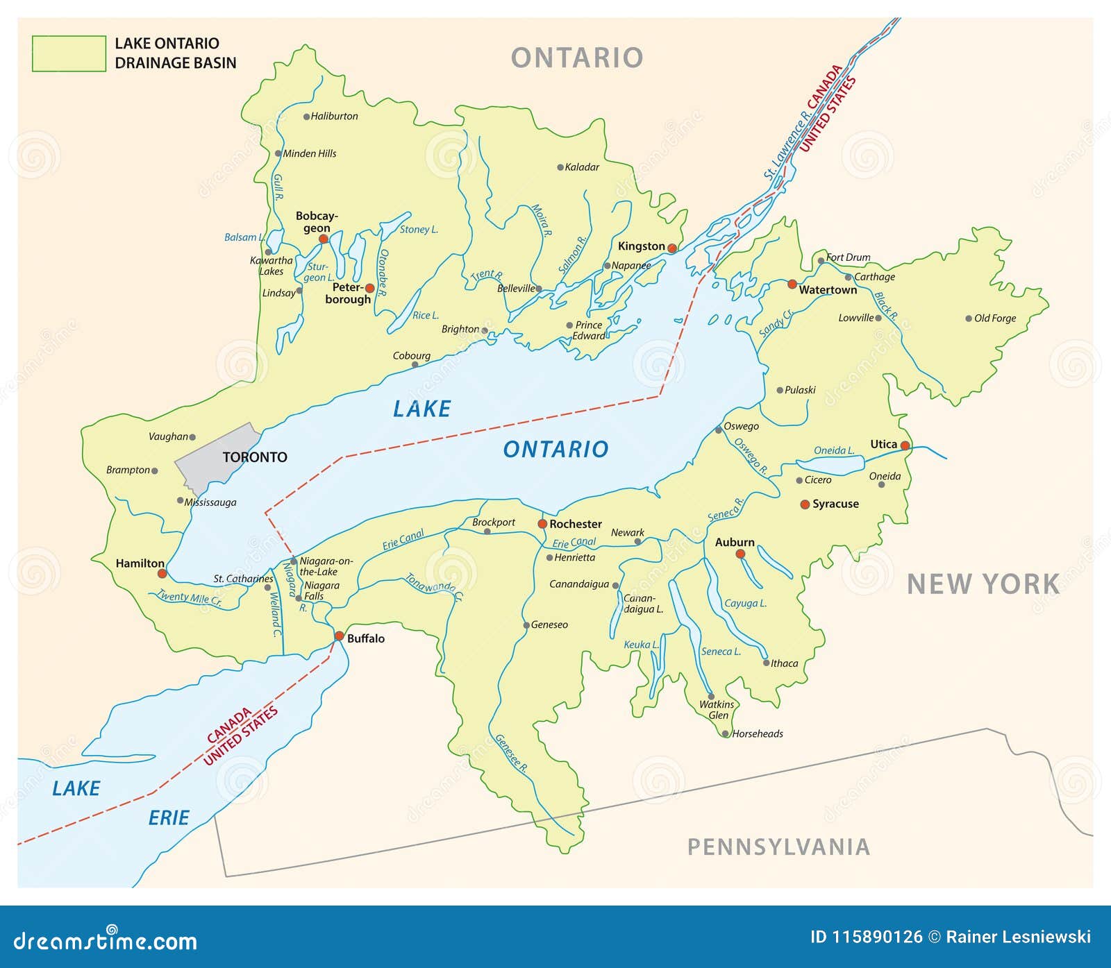 Lake Ontario Vector Map Isolated On White Background. High-Detailed ...