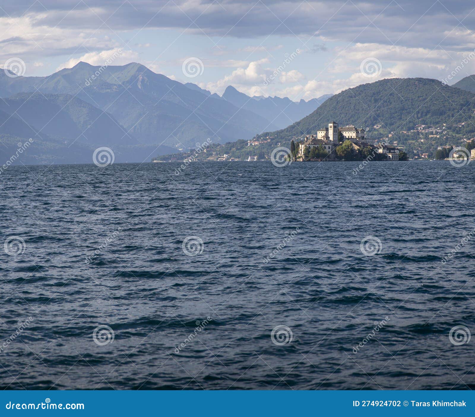 Lake Orta with a Castle on St Julius Island and Mountains in the ...