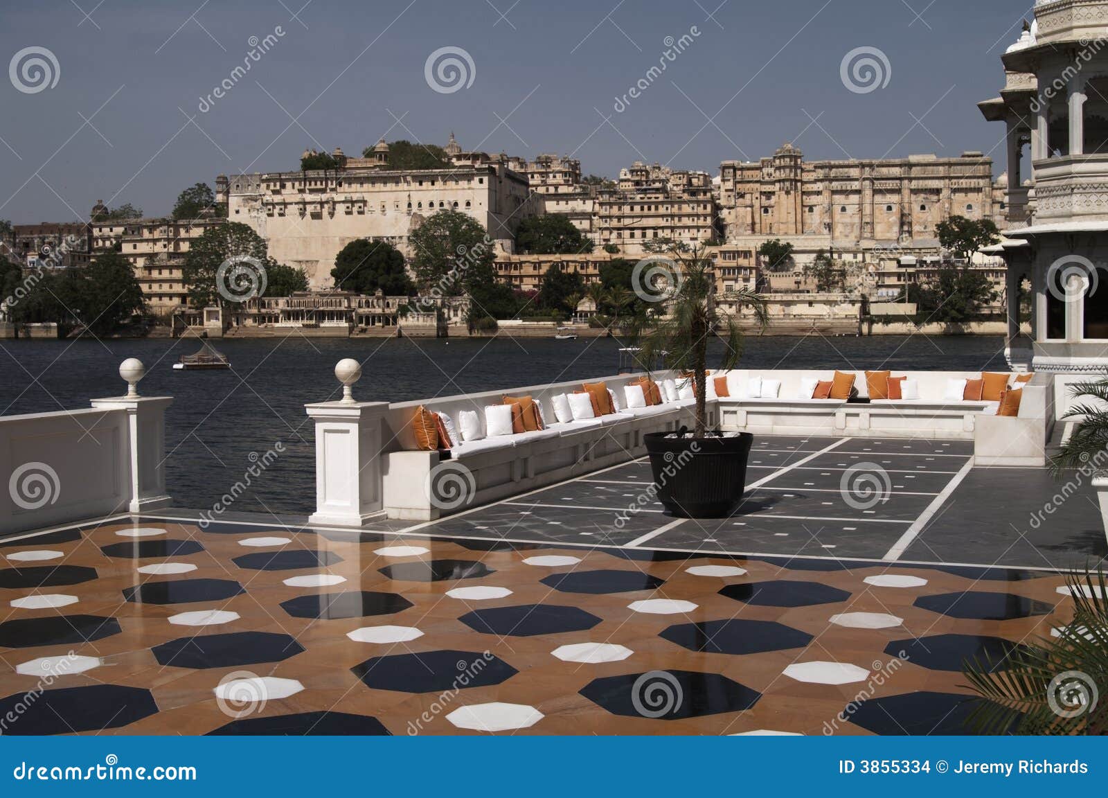 Lake Palace Terrace stock photo. Image of cushions, rajput - 3855334