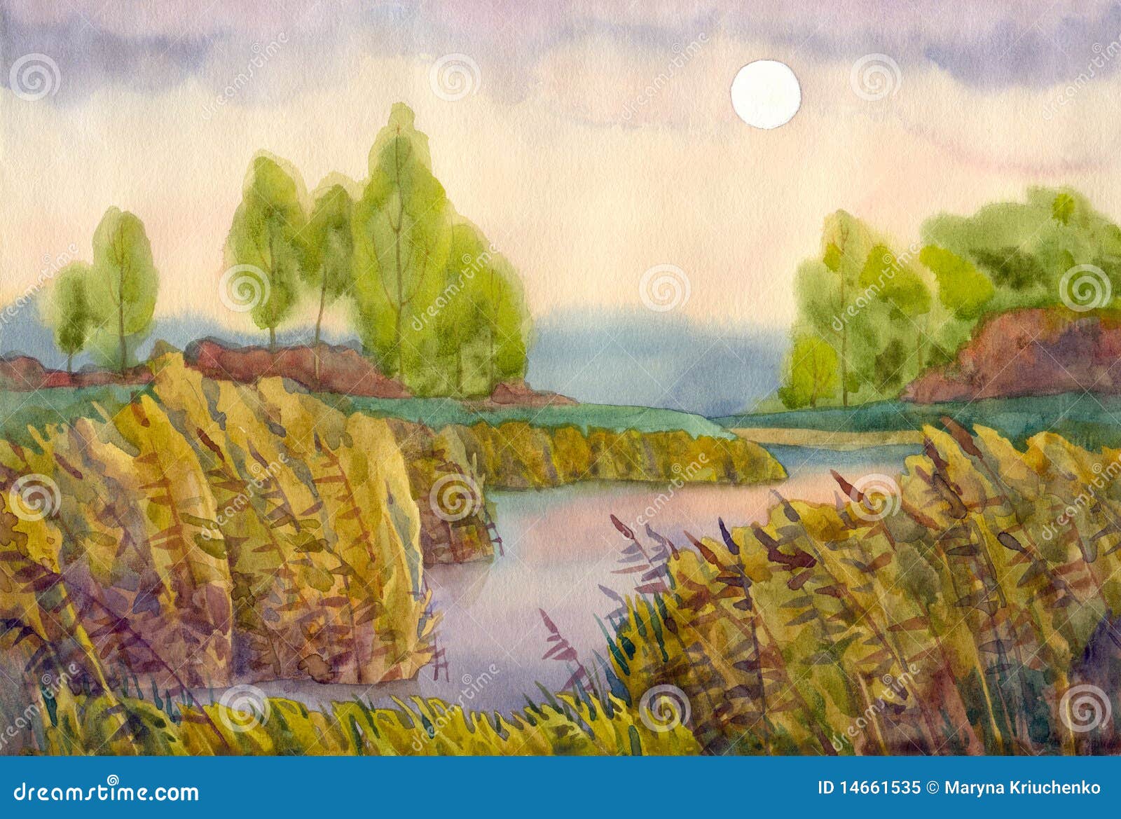 Lake in the reeds stock illustration. Illustration of heat - 14661535