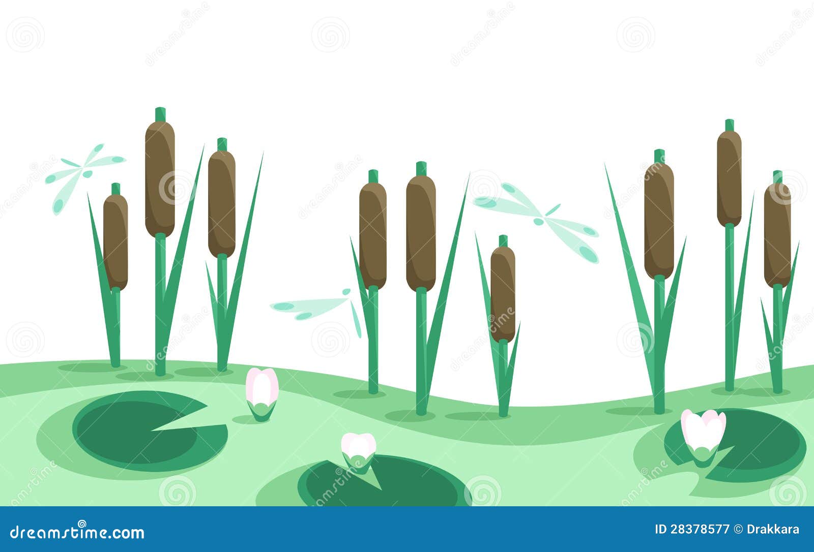 Lake, Reeds, Lilies In Horizontal Seamless Border Cartoon Vector ...