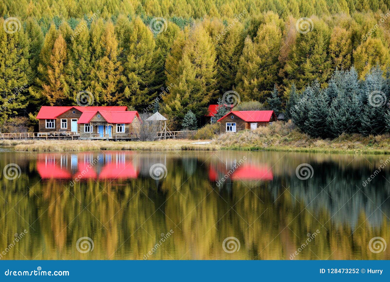 Lake reflections in fall stock photo. Image of mountain - 128473252