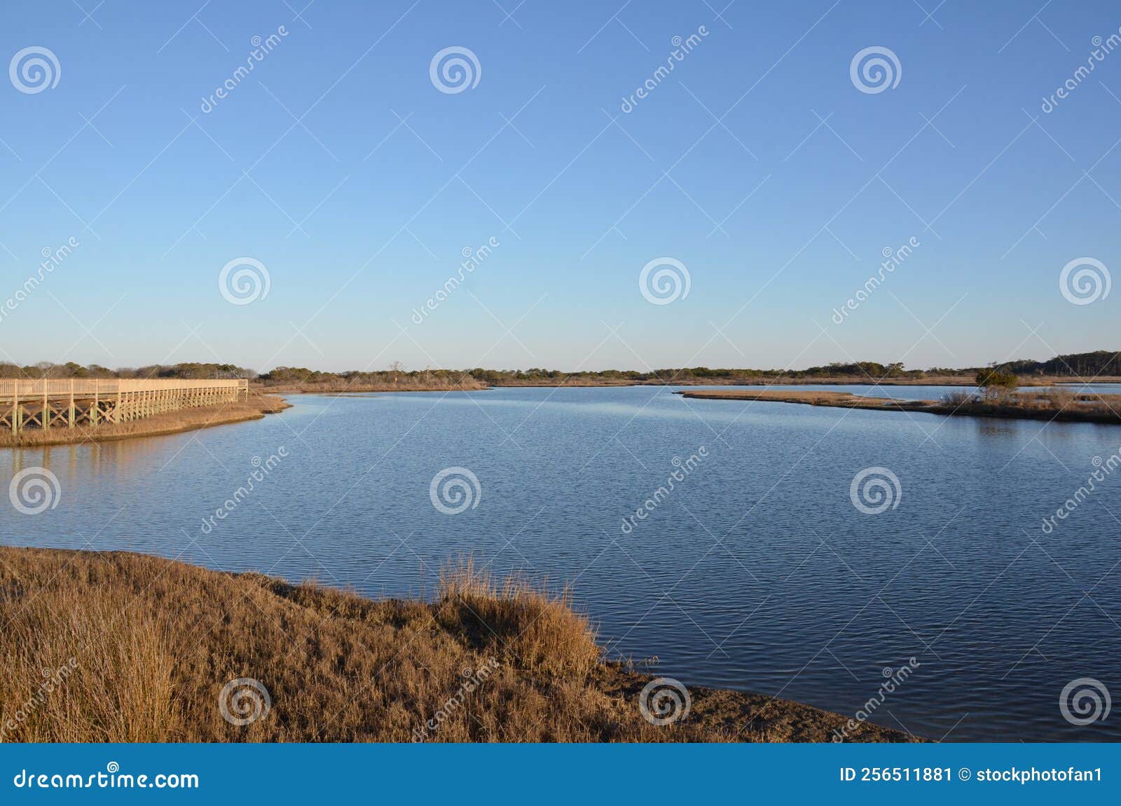 A Lake or River with Brown Grasses and Shore Stock Image - Image of ...