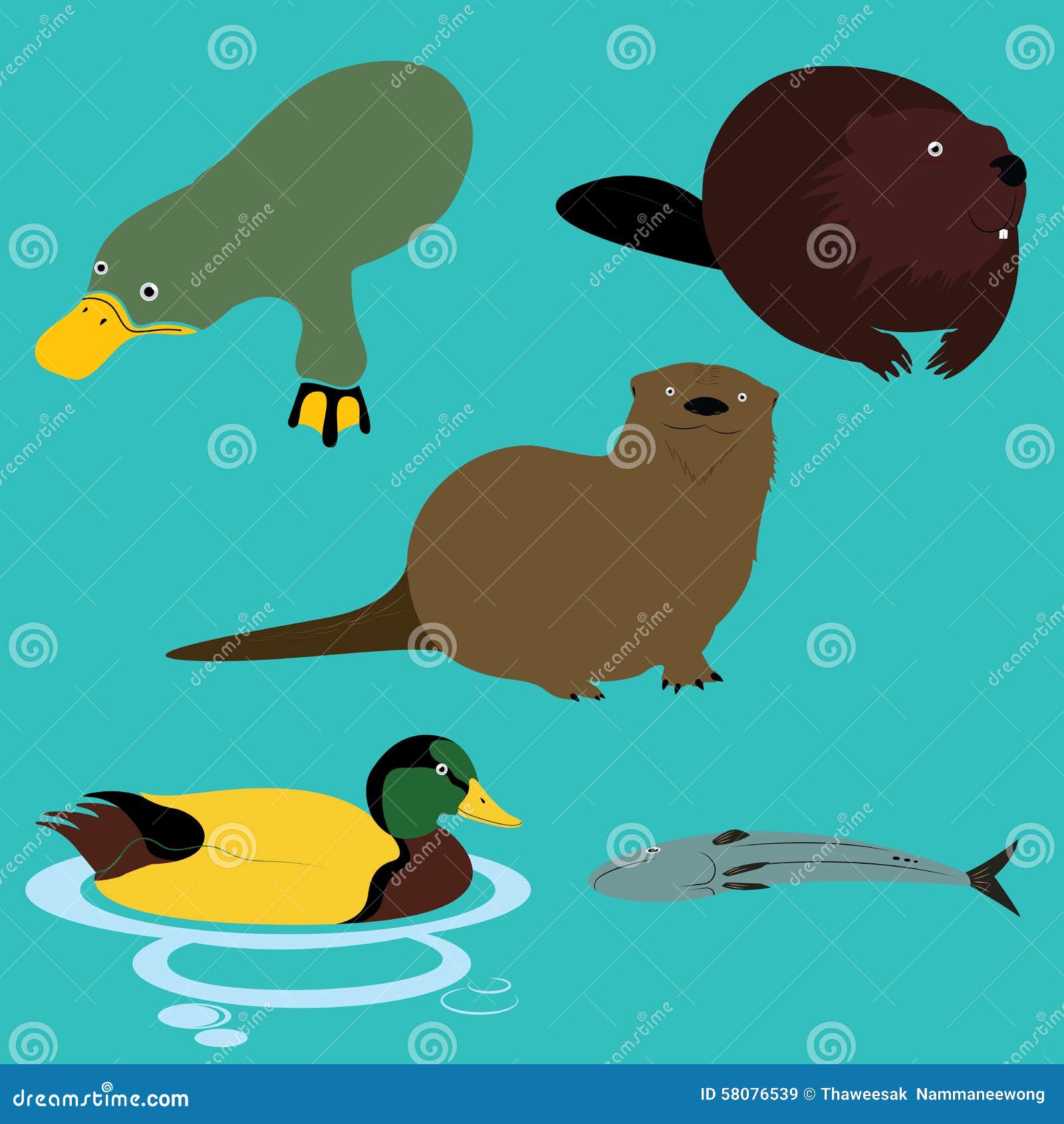 Lake River and Wild Life Animals Stock Vector - Illustration of animals ...