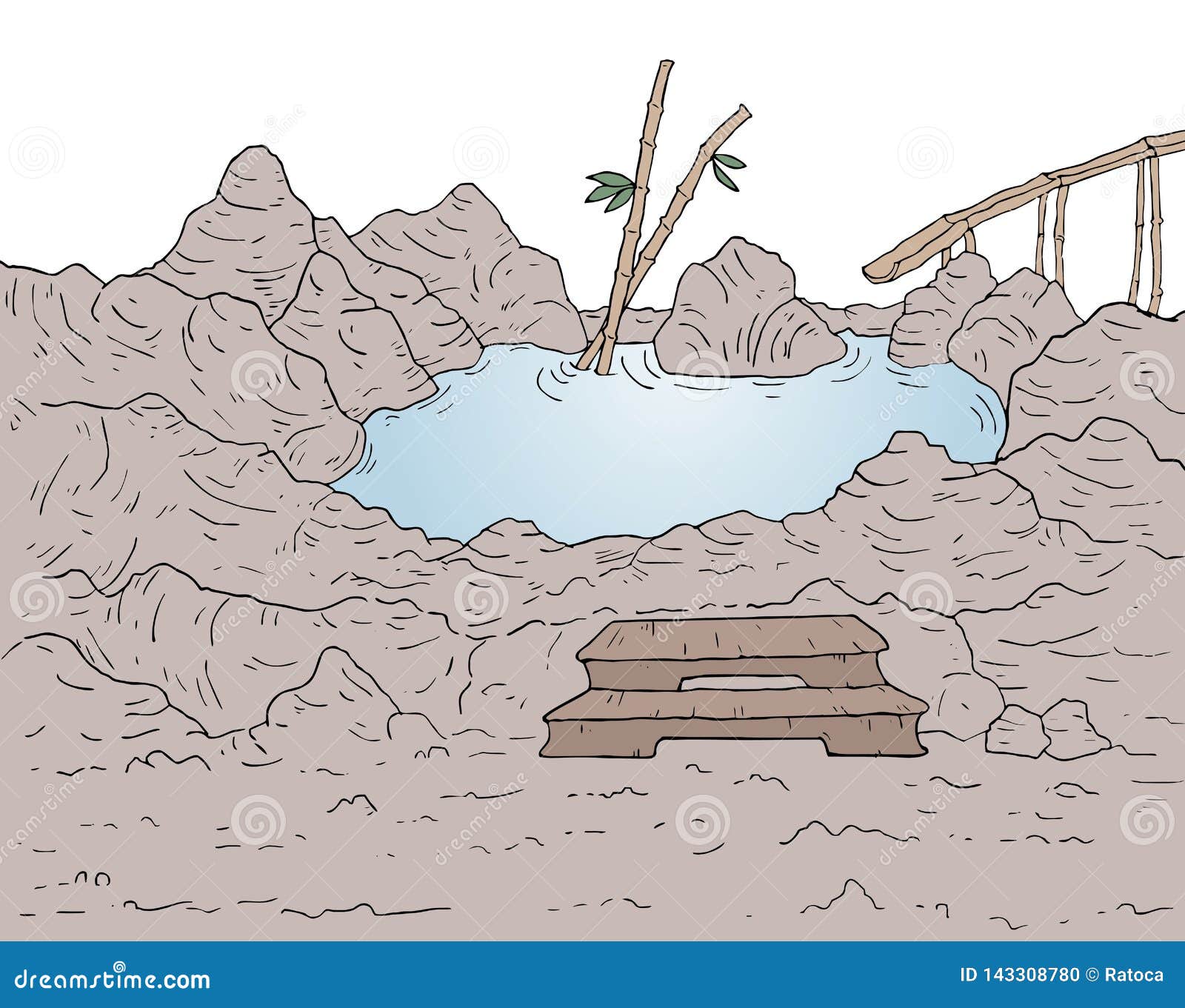 Lake in rocks illustration stock vector. Illustration of stone - 143308780