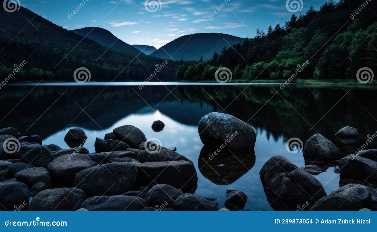A Lake with Rocks and Trees in the Background Stock Illustration ...