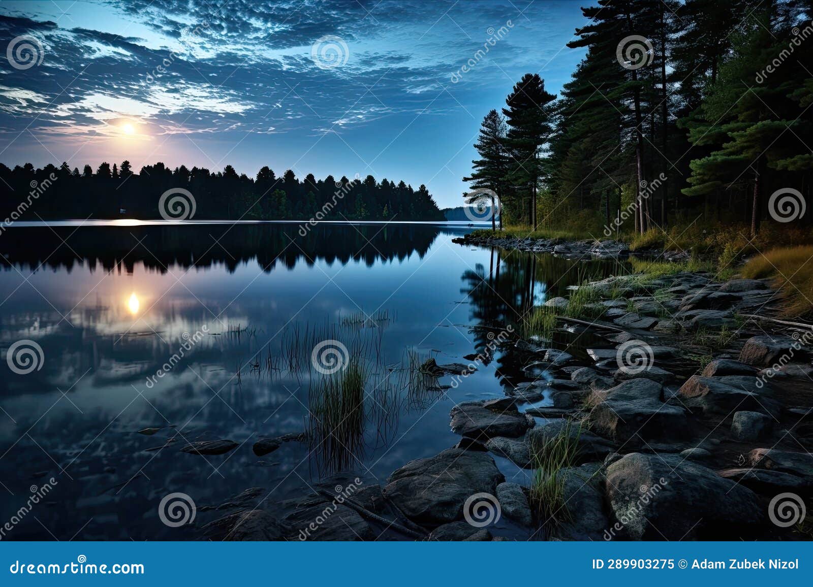 A Lake with Rocks and Trees Stock Illustration - Illustration of ...