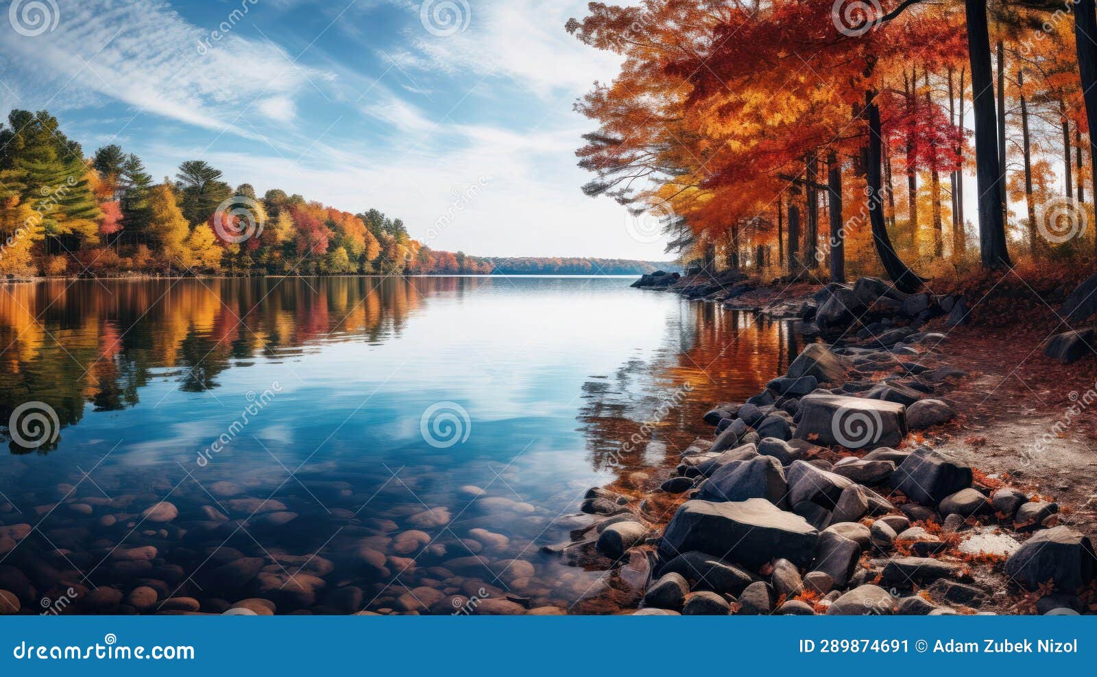 A Lake with Rocks and Trees Stock Illustration - Illustration of ...
