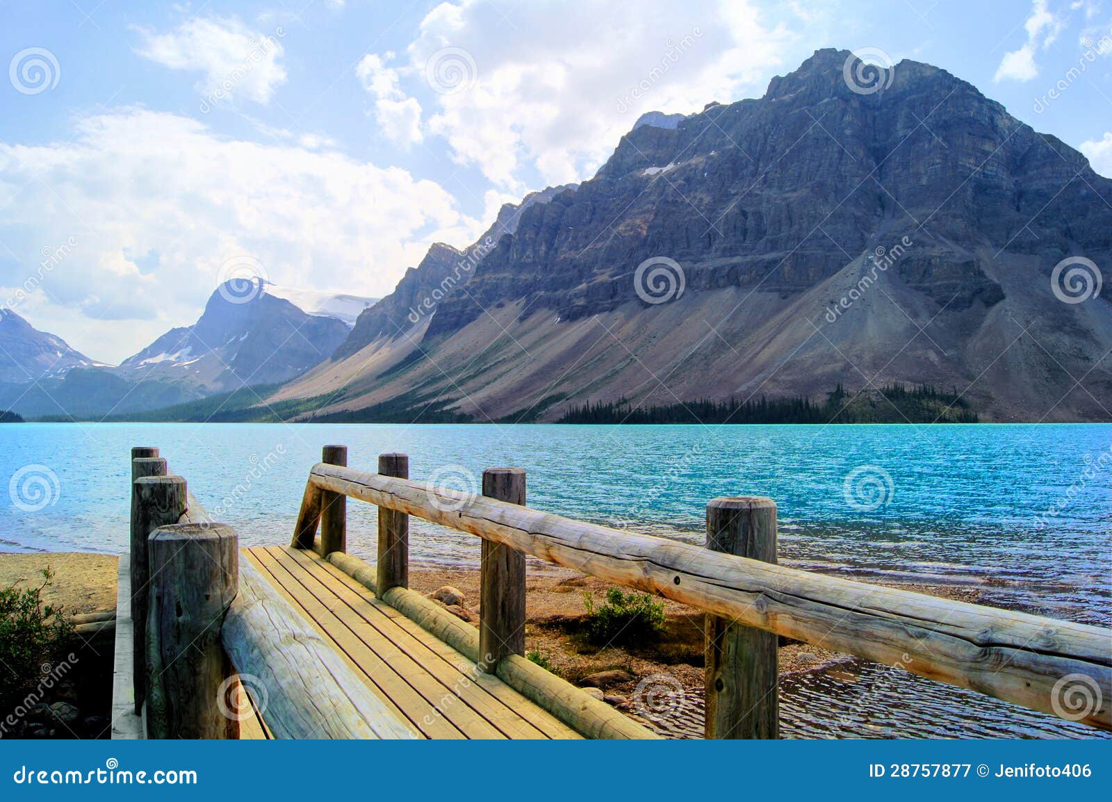 Lake Scene in the Canadian Rockies Stock Image - Image of bridge ...