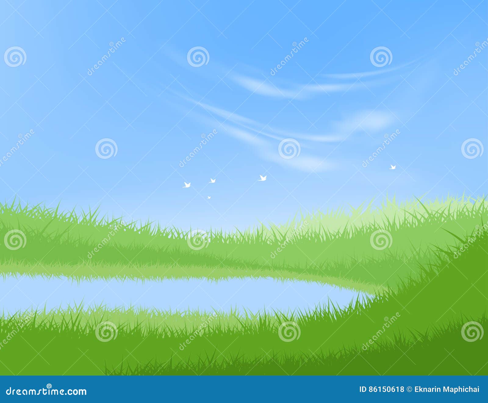 Lake scene in nature stock vector. Illustration of cartoon - 86150618