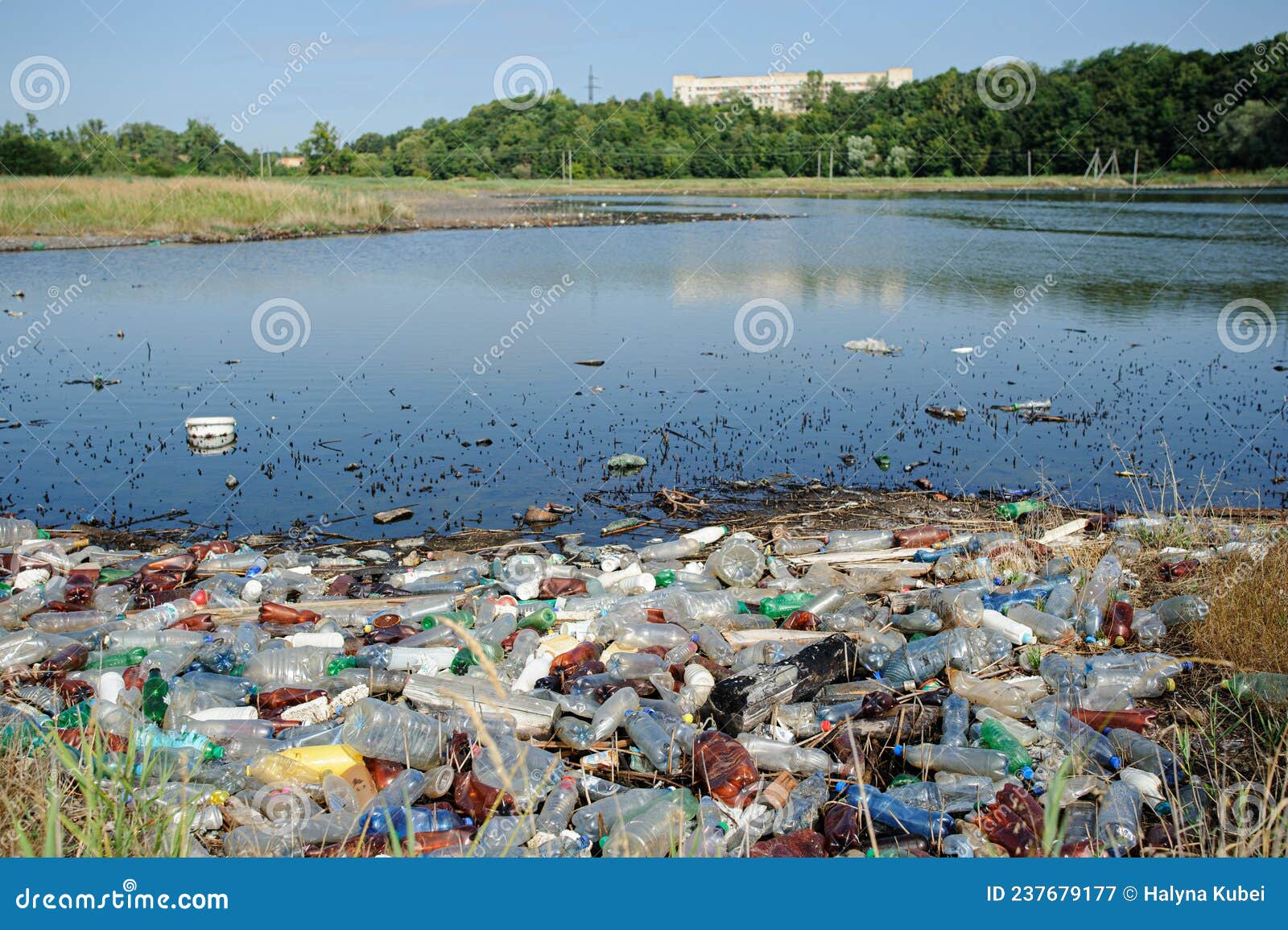 The Lake and the Shore are Littered with Garbage Stock Image - Image of ...
