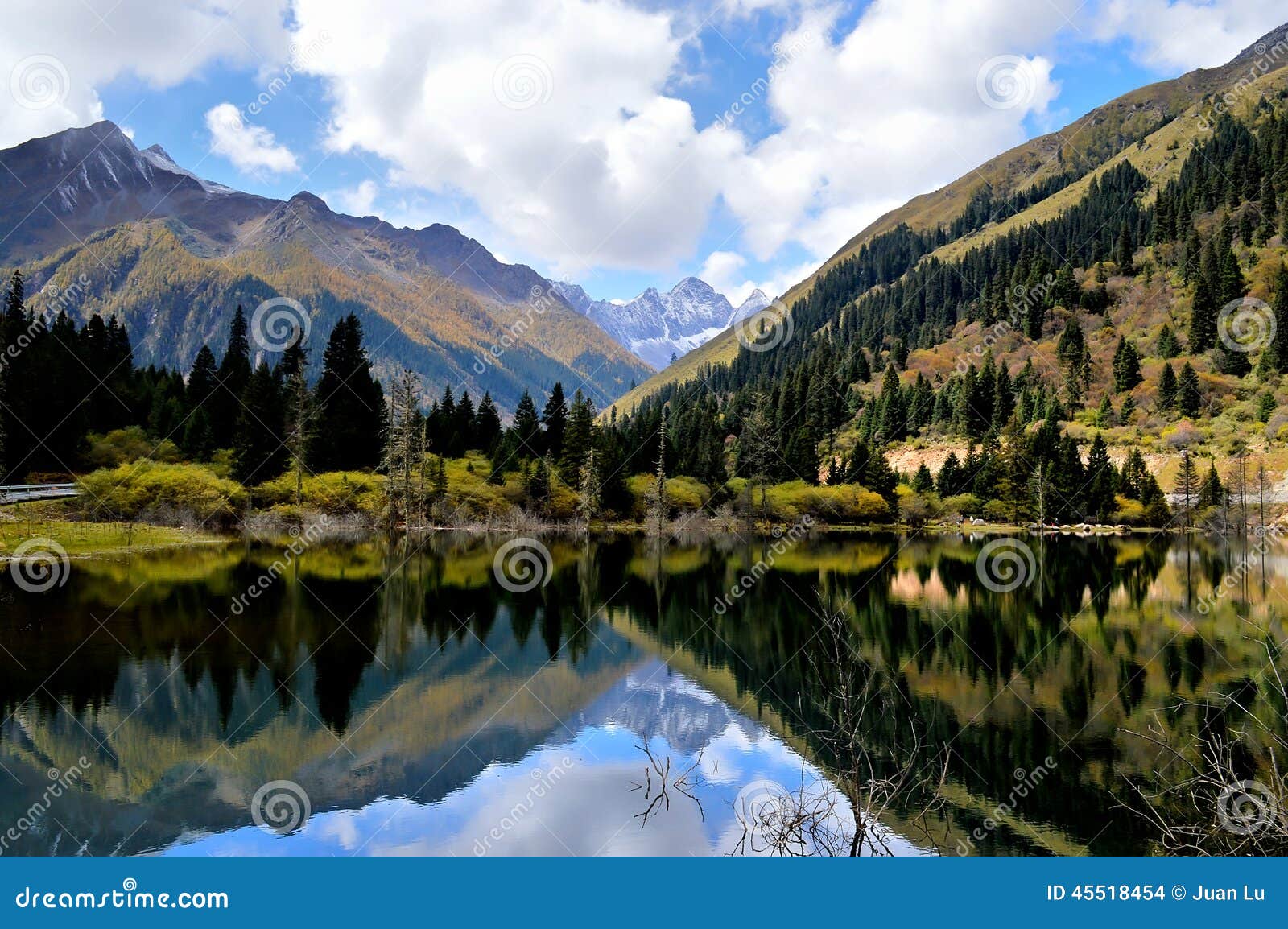 Lake with Snow Mountain Reflections Stock Photo - Image of forest, park ...