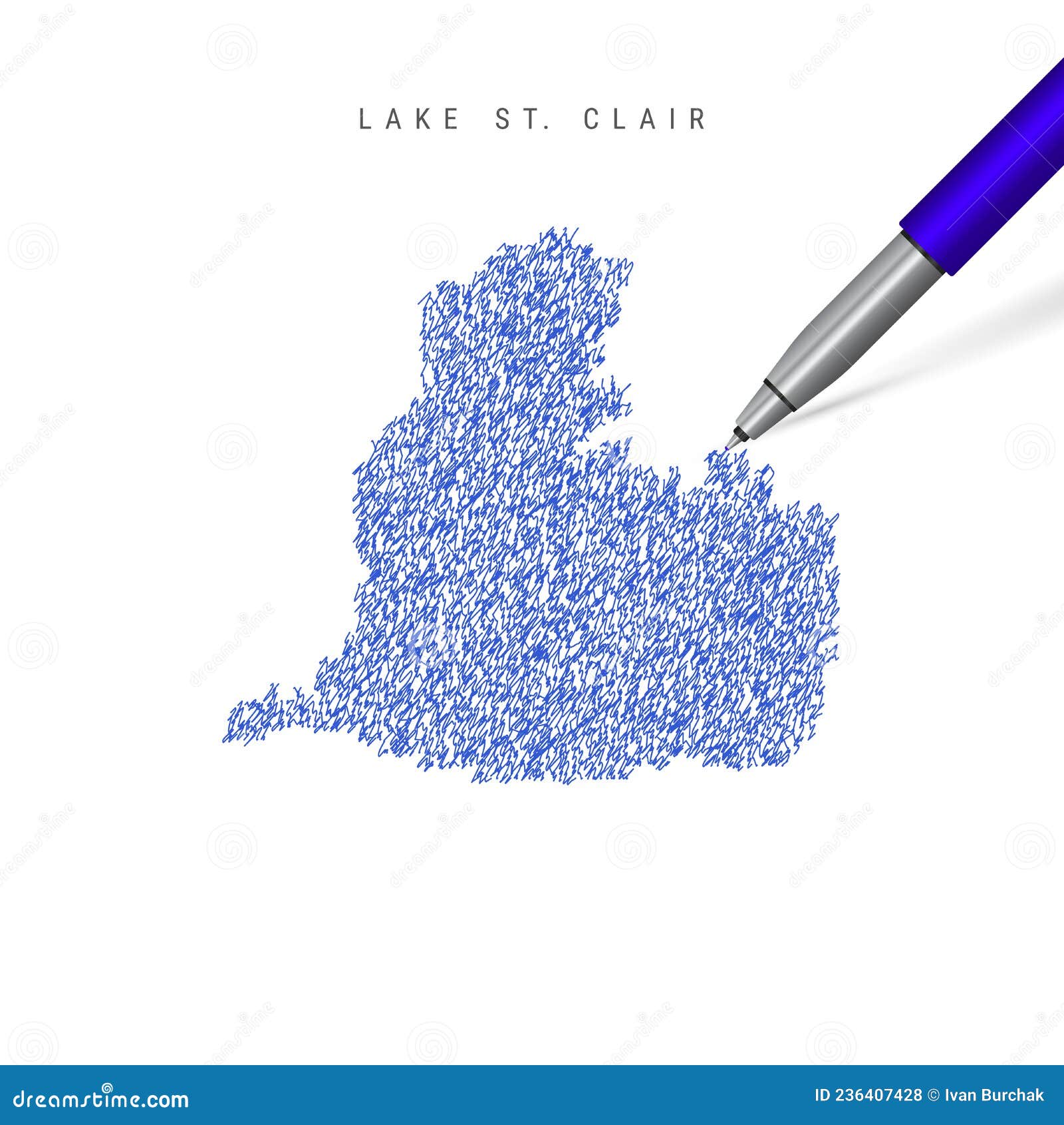 Lake St Clair Sketch Scribble Map Isolated On White Background Hand