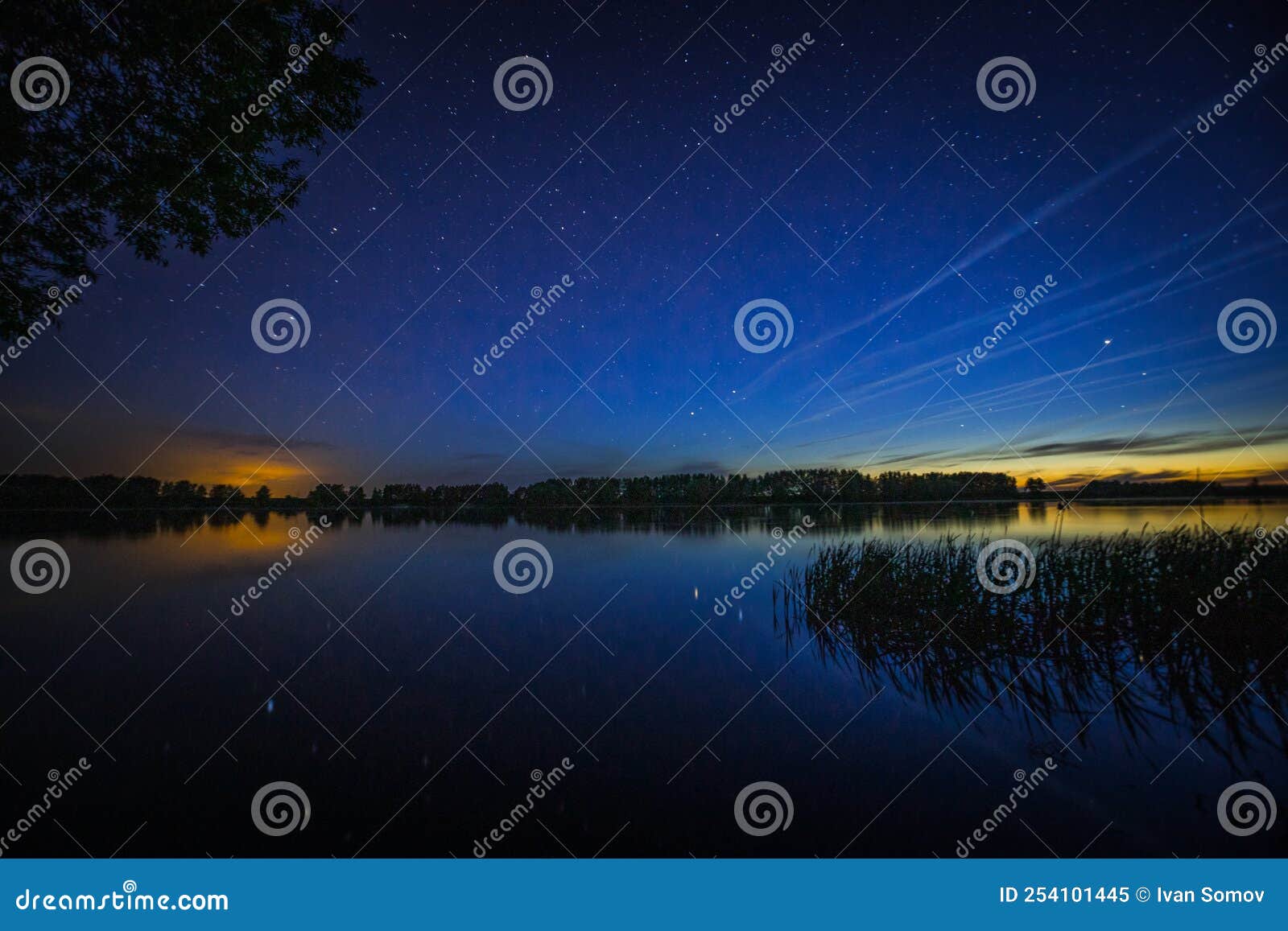 Lake in summer at night stock image. Image of beautiful - 254101445