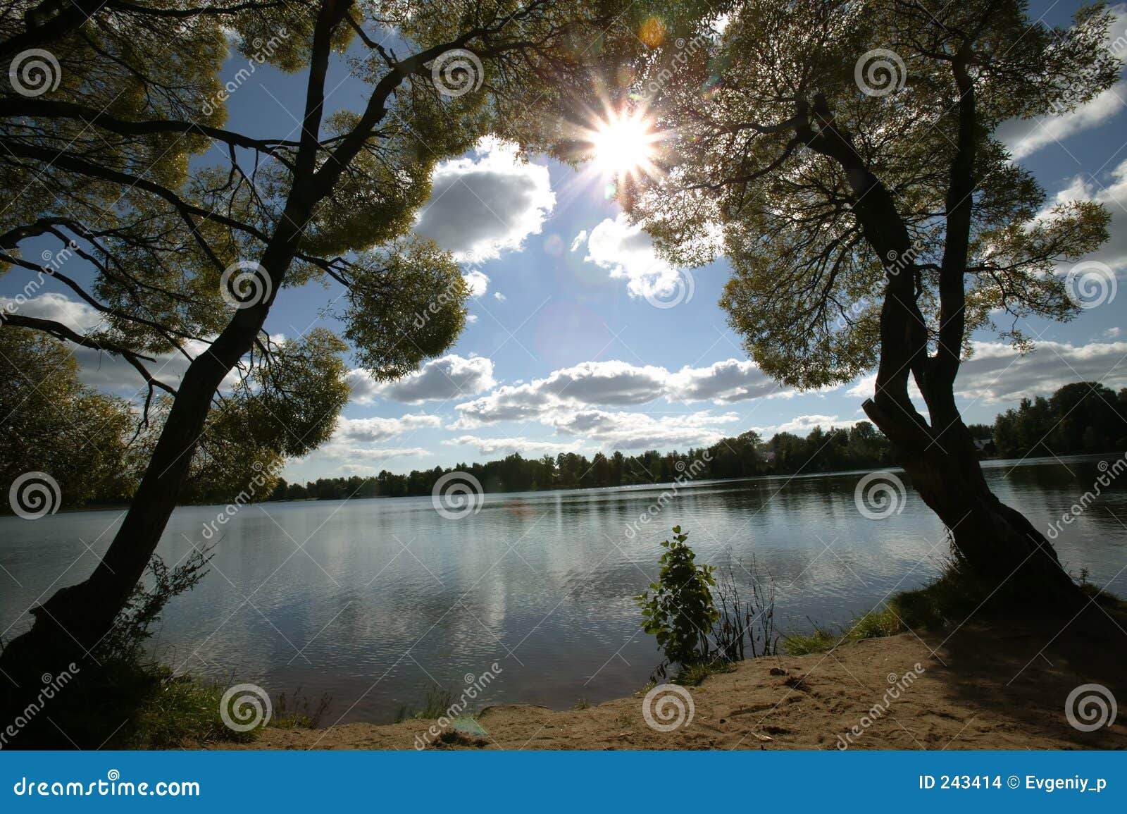 Lake and sun. stock photo. Image of forest, tree, clouds - 243414