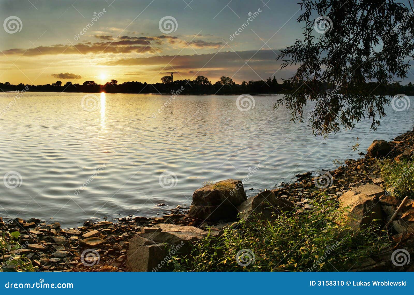 Lake at Sunset stock photo. Image of blue, dusk, rock - 3158310