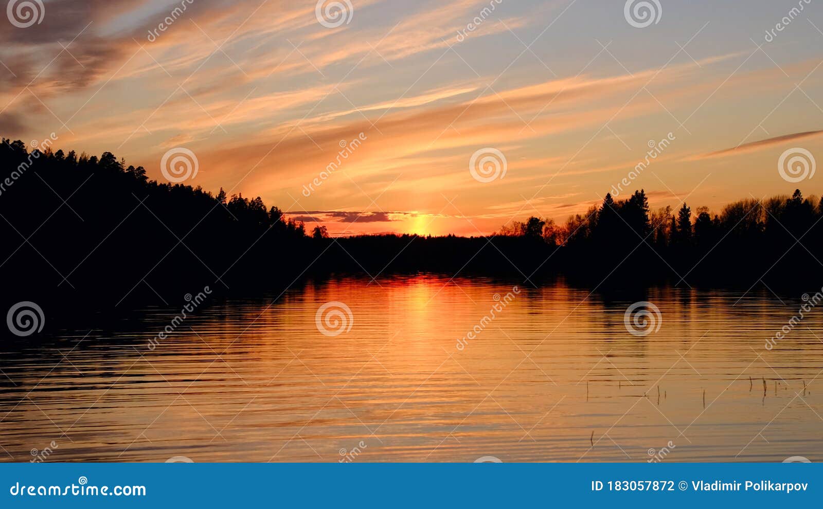 Lake at Sunset with Clouds. Horizontal Frame Stock Photo - Image of ...