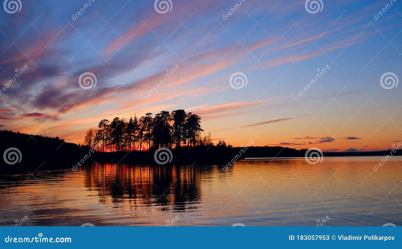Lake at Sunset with Clouds. Horizontal Frame Stock Image - Image of ...
