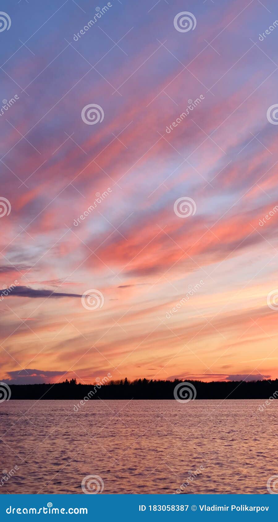 Lake at Sunset with Clouds. Vertical Frame Stock Image - Image of ...