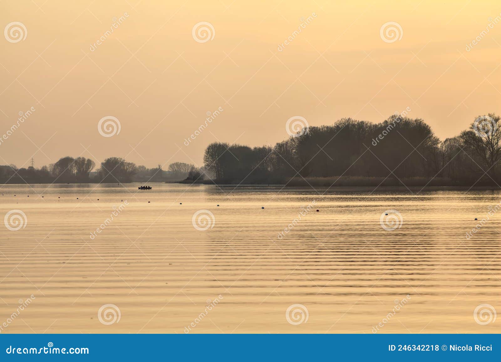 Lake at Sunset with a Forest in the Distance and the Sky Casted in the ...