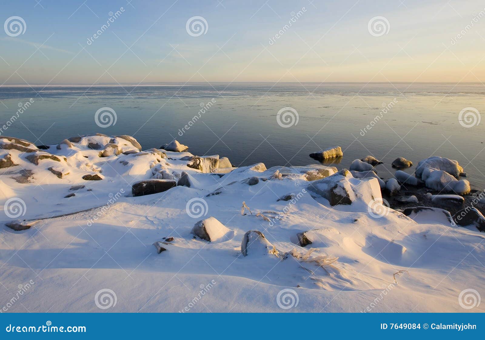 Lake Superior December Evening Light Stock Photo - Image of ocean, snow ...