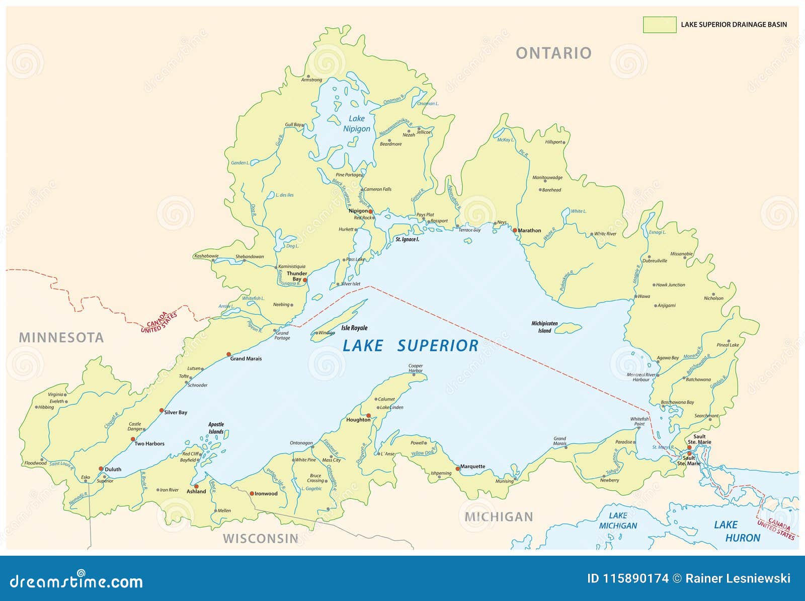 Lake Superior Map Michigan Superior Vector Silhouette Abstract ...