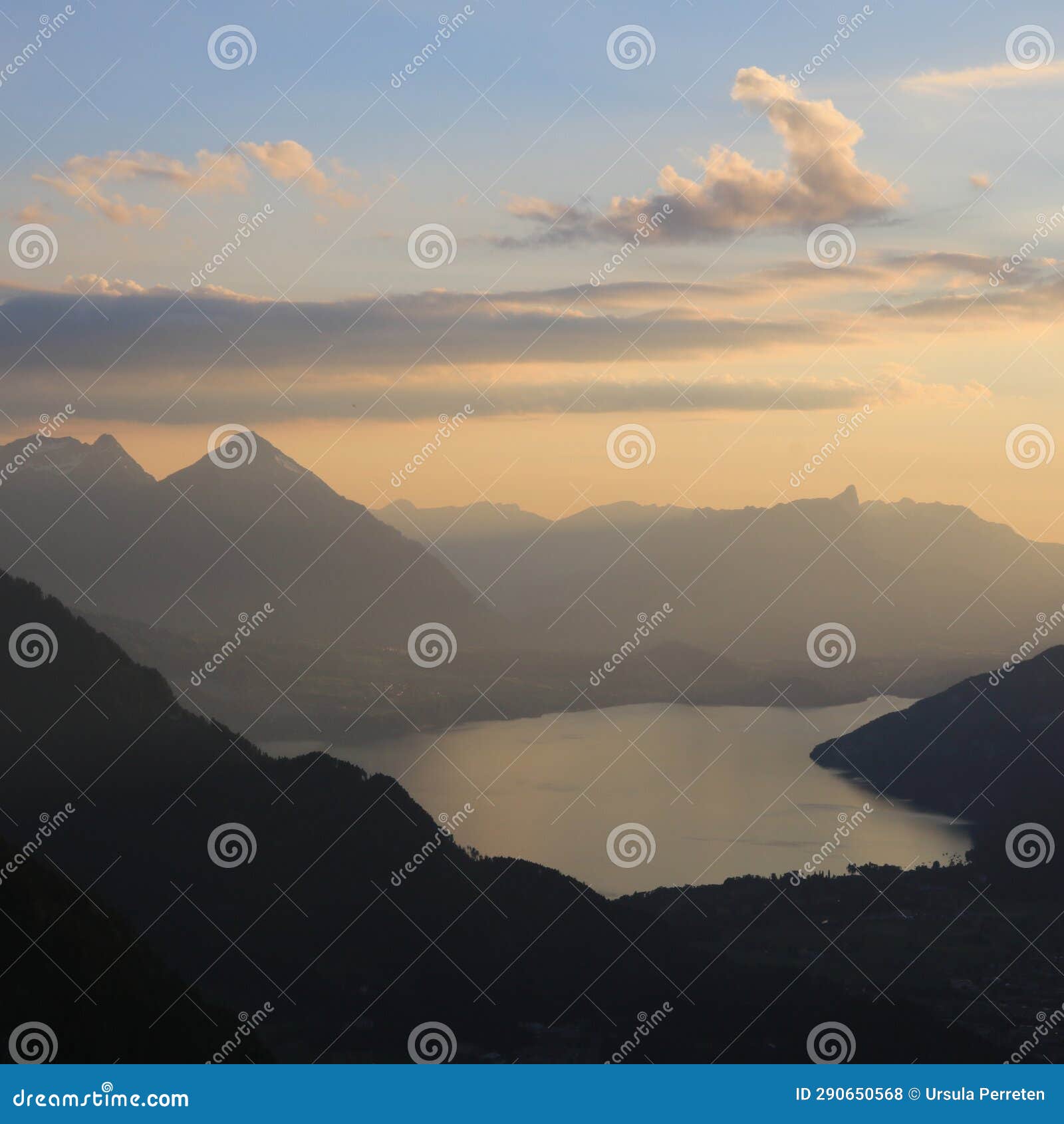Lake Thun and Pyramid Shaped Mountain Niesen Stock Photo - Image of ...