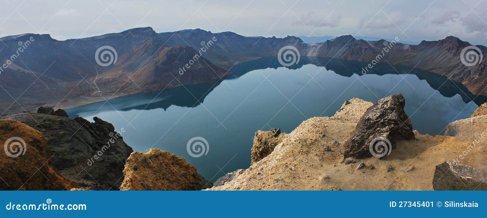 The Lake Tianchi in the Crater of the Volcano. Stock Image - Image of ...