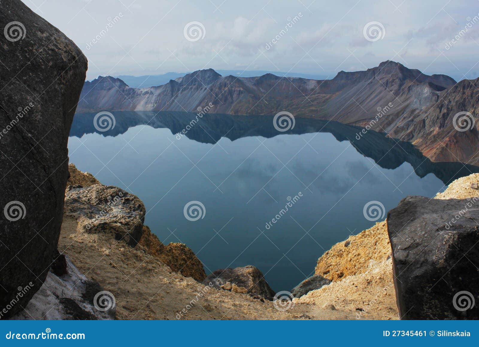 The Lake Tianchi in the Crater of the Volcano. Stock Image - Image of ...