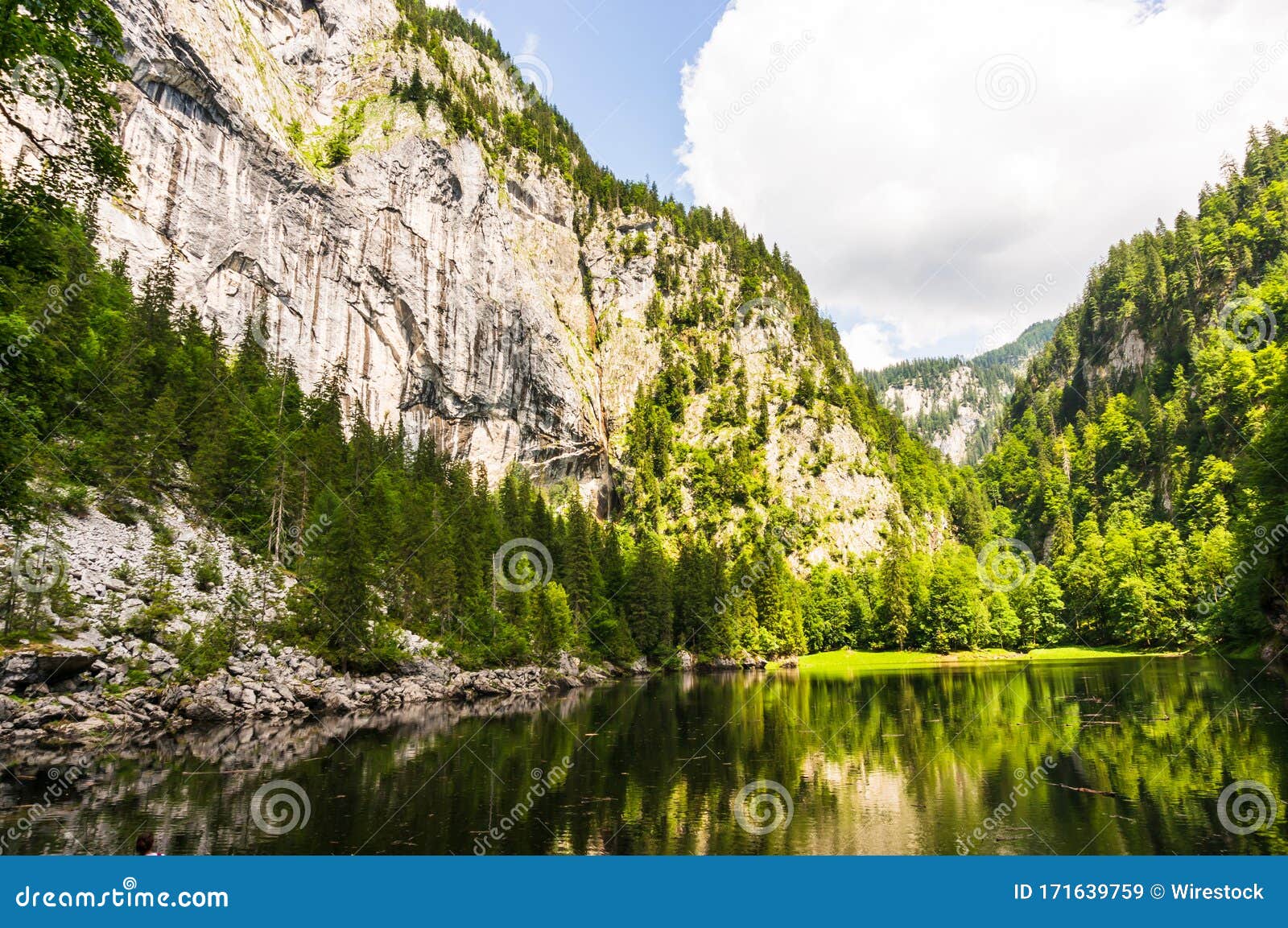 Lake Toplitz in Austria Surrounded by Green Hills Under the Cloudy Sky ...