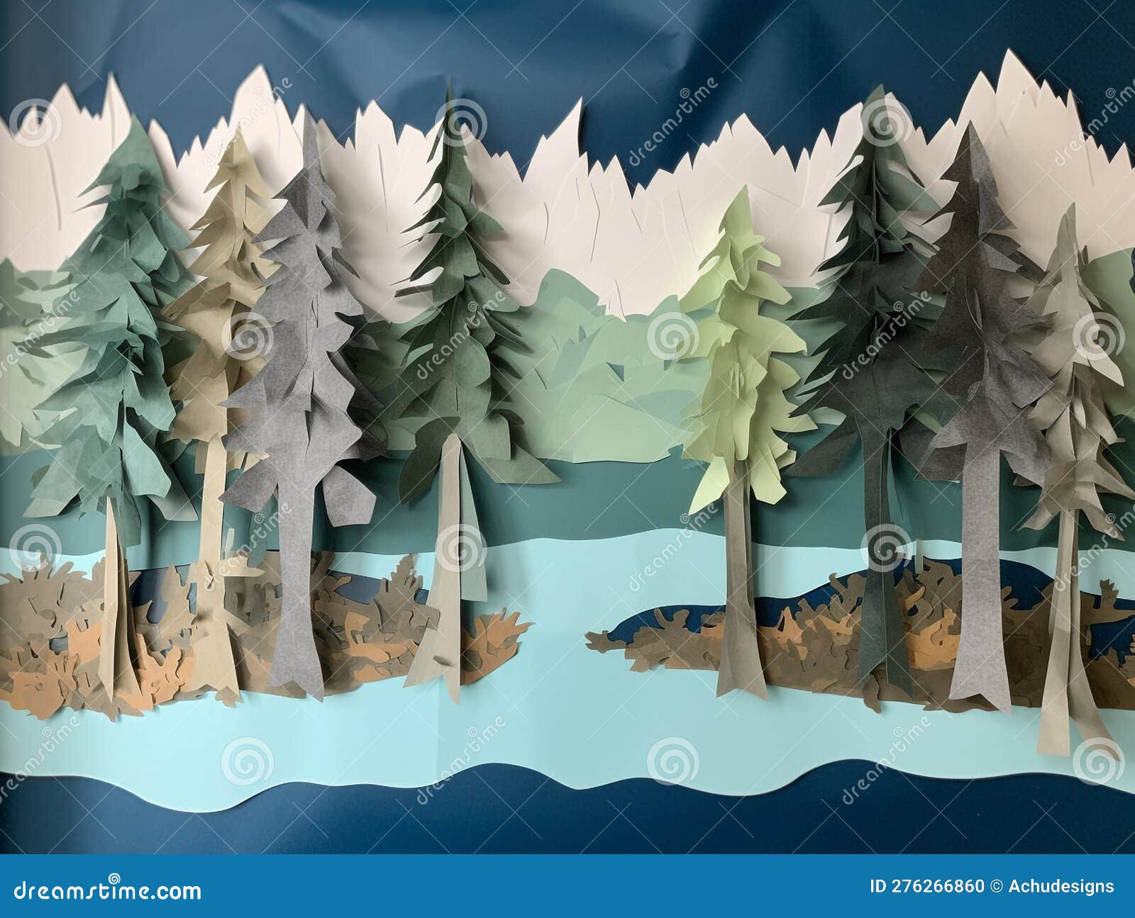 A Lake with Torn Paper Layers for the Water and Trees Stock ...