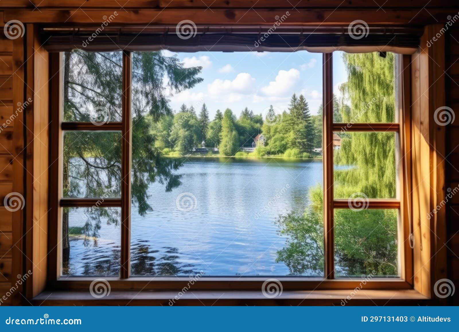 Lake View from the Window of a Wooden Cabin Stock Image - Image of ...
