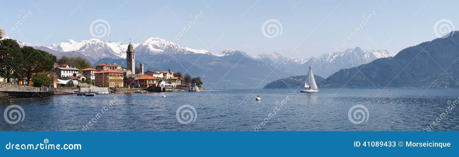 The Lake and the Village of Cremia Stock Image - Image of coast, lago ...