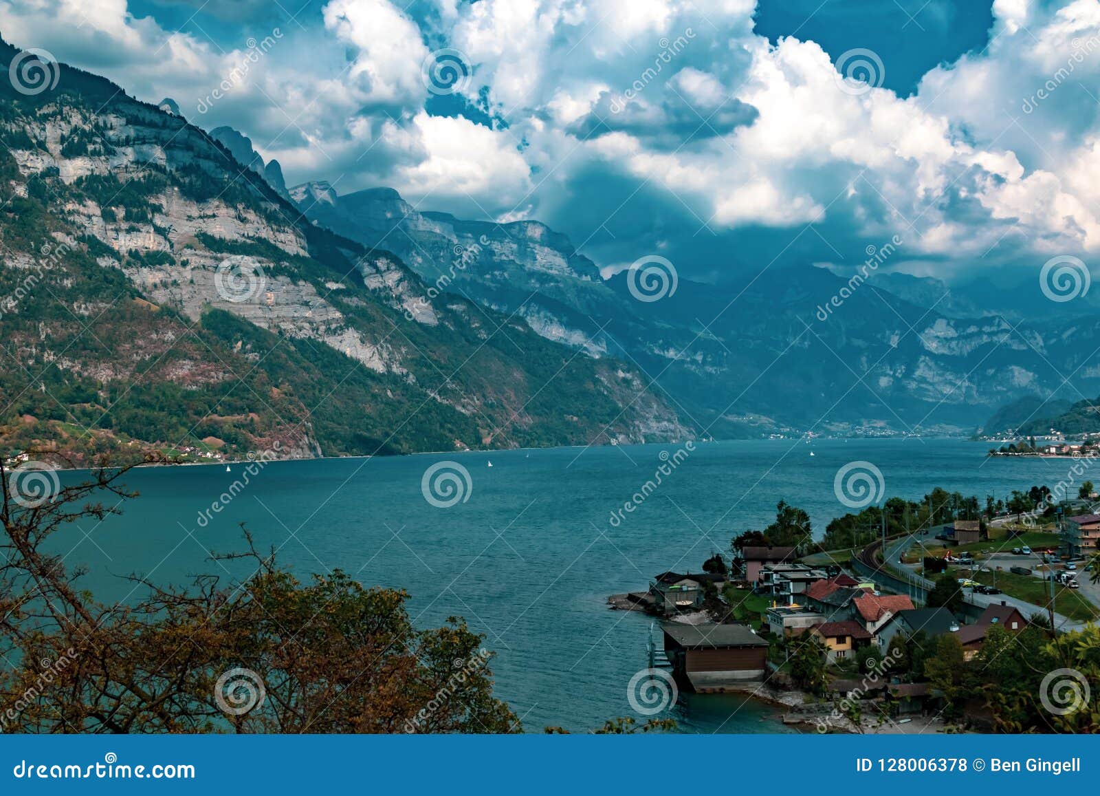 Lake Walensee in Switzerland Stock Photo - Image of house, hiking ...