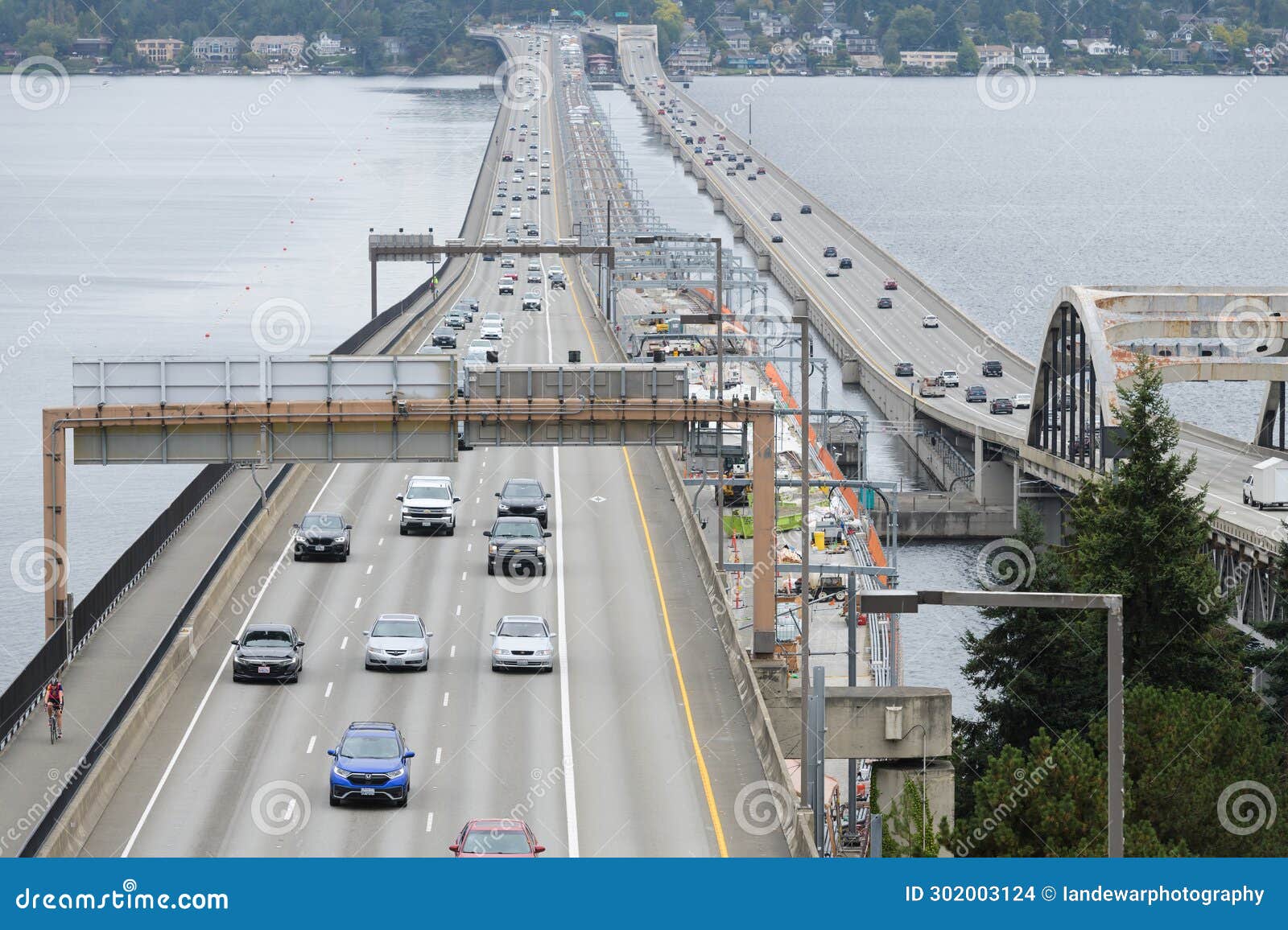 Lake Washington Floating Bridge with Westbound Traffic on Interstate 90 ...