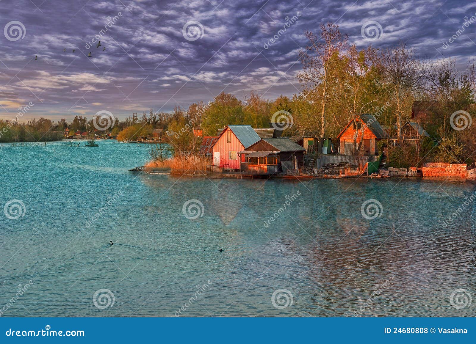 Lake and weekend houses stock photo. Image of landscape - 24680808