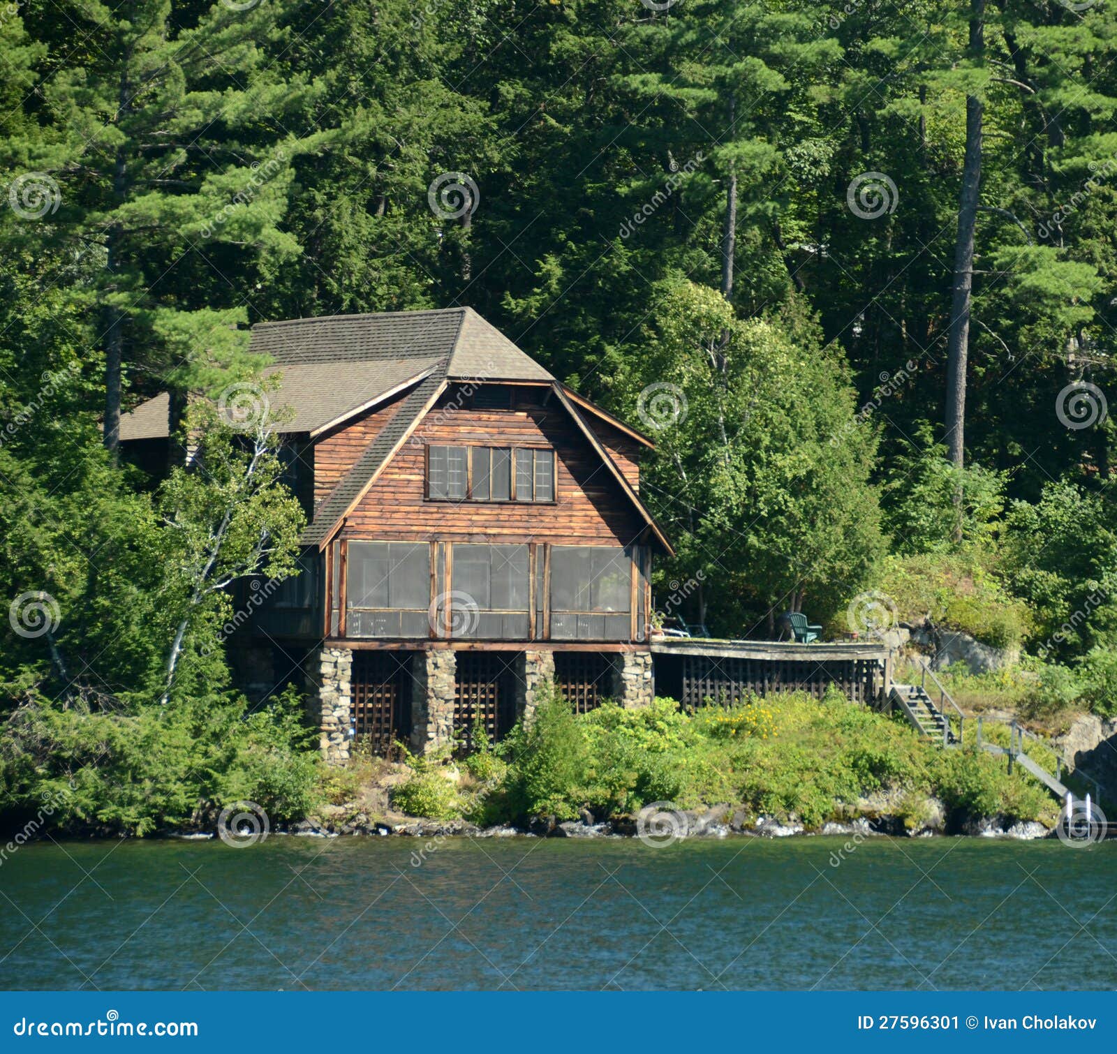 Lakefront log home stock image. Image of state, lakefront - 27596301