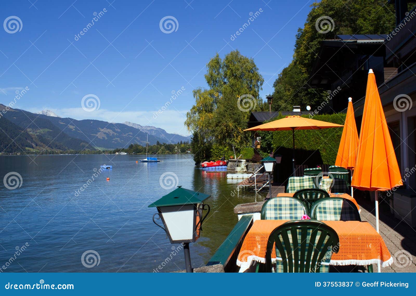 Lakeside Cafe stock image. Image of mountain, serene - 37553837