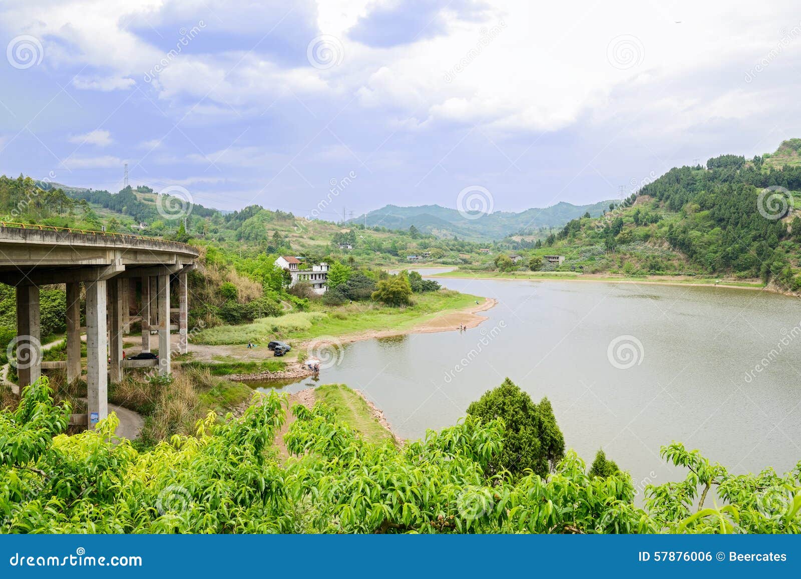 Lakeside Highway Bridge in Sunny Spring Stock Photo - Image of bridge ...