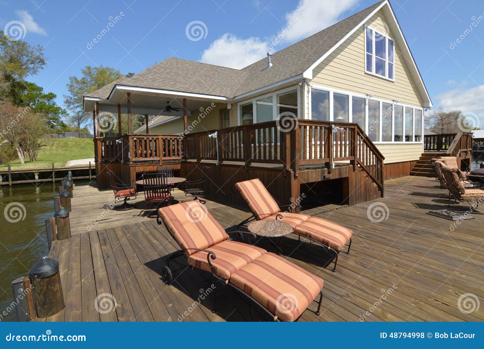 Lakeside Home stock photo. Image of deck, river, home - 48794998
